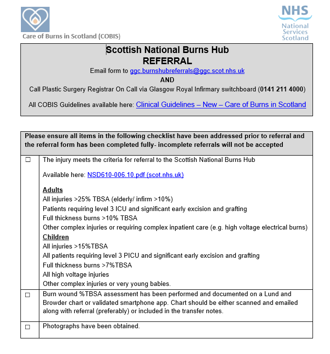 Patient Referral Pathway – Care of Burns in Scotland